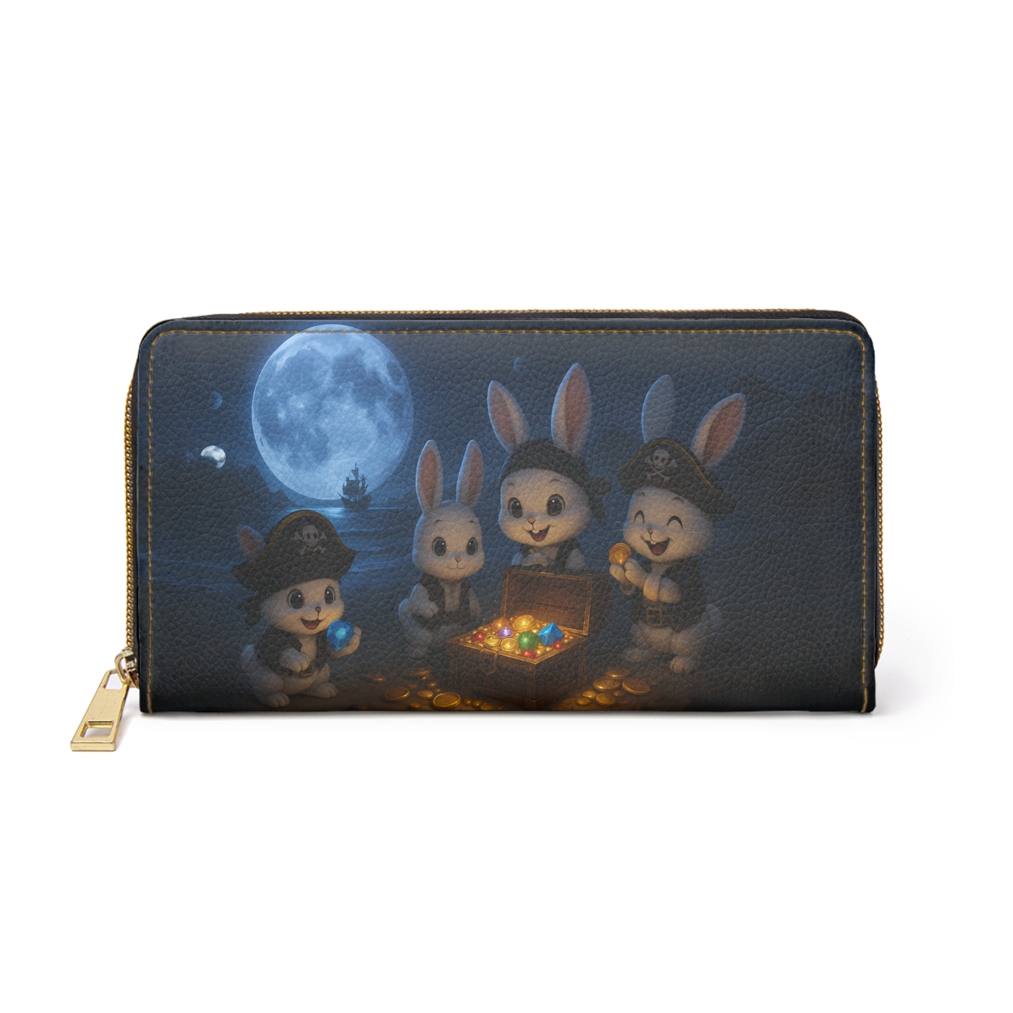 Fantasy Pirate Bunny Wallet – Whimsical Zipper Clutch with Treasure Ar ...